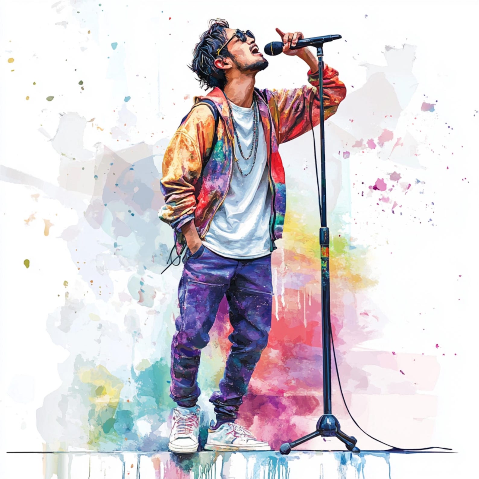 Watercolor Singing Asian Man, Young Singer, Asian Boy Art, Watercolor ...