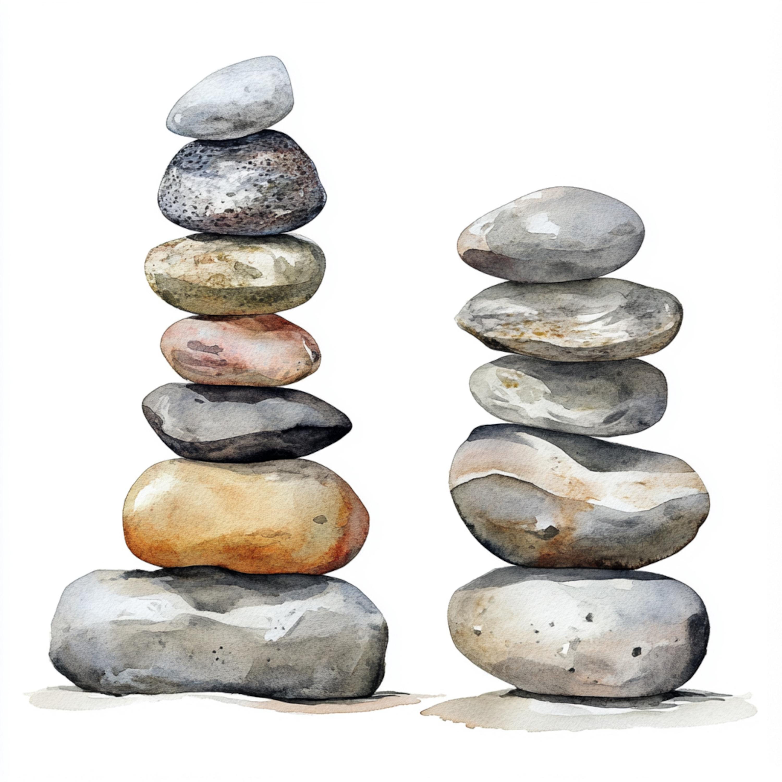 Printable Rock Cairns, Zen Stones Watercolor, Nautical Clip Art ...