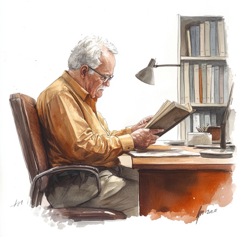 Printable Elderly Reading Man, Elderly Man Sitting With Book ...
