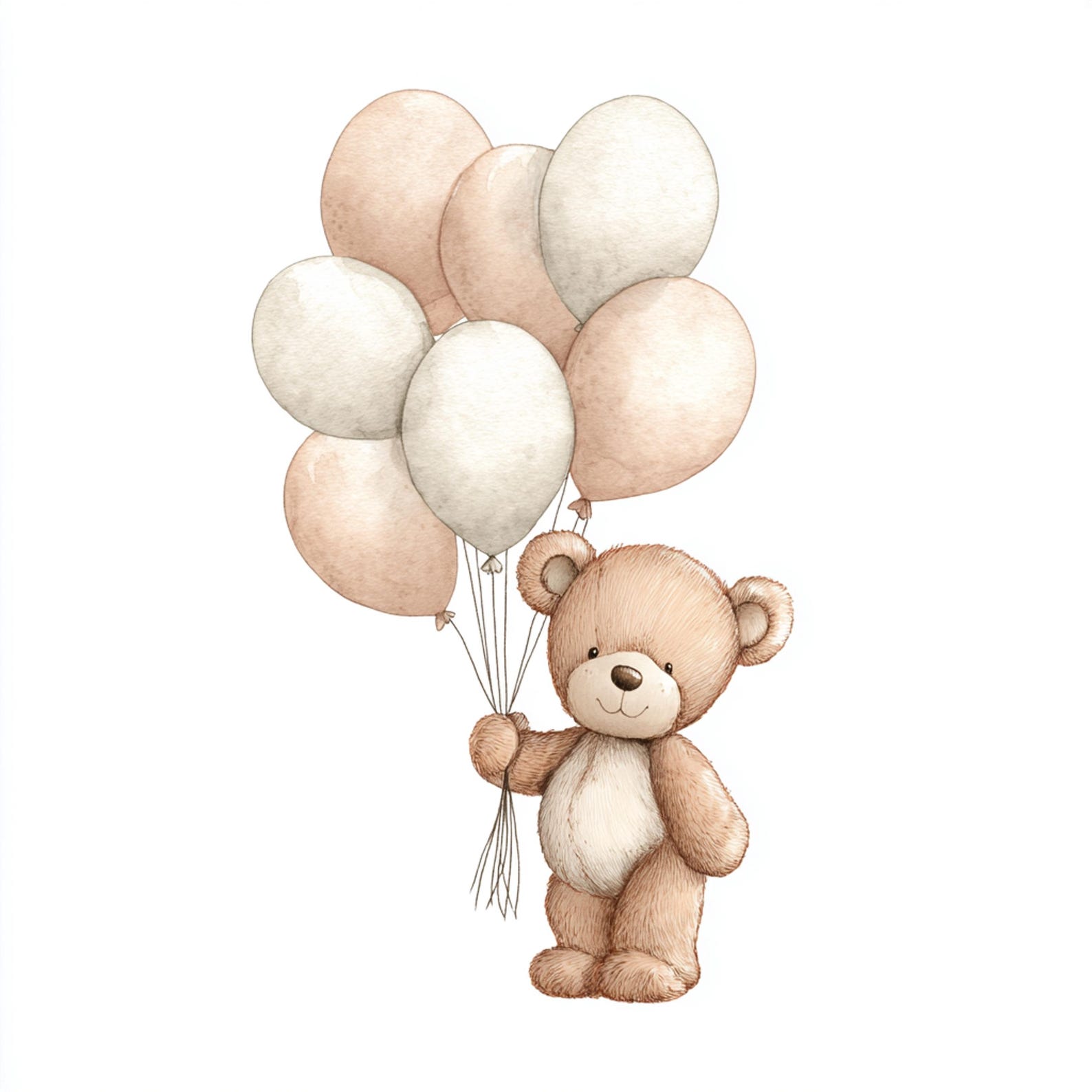 10 Printable Beige Teddy Bear Clipart, Watercolor Air Balloons Print ...
