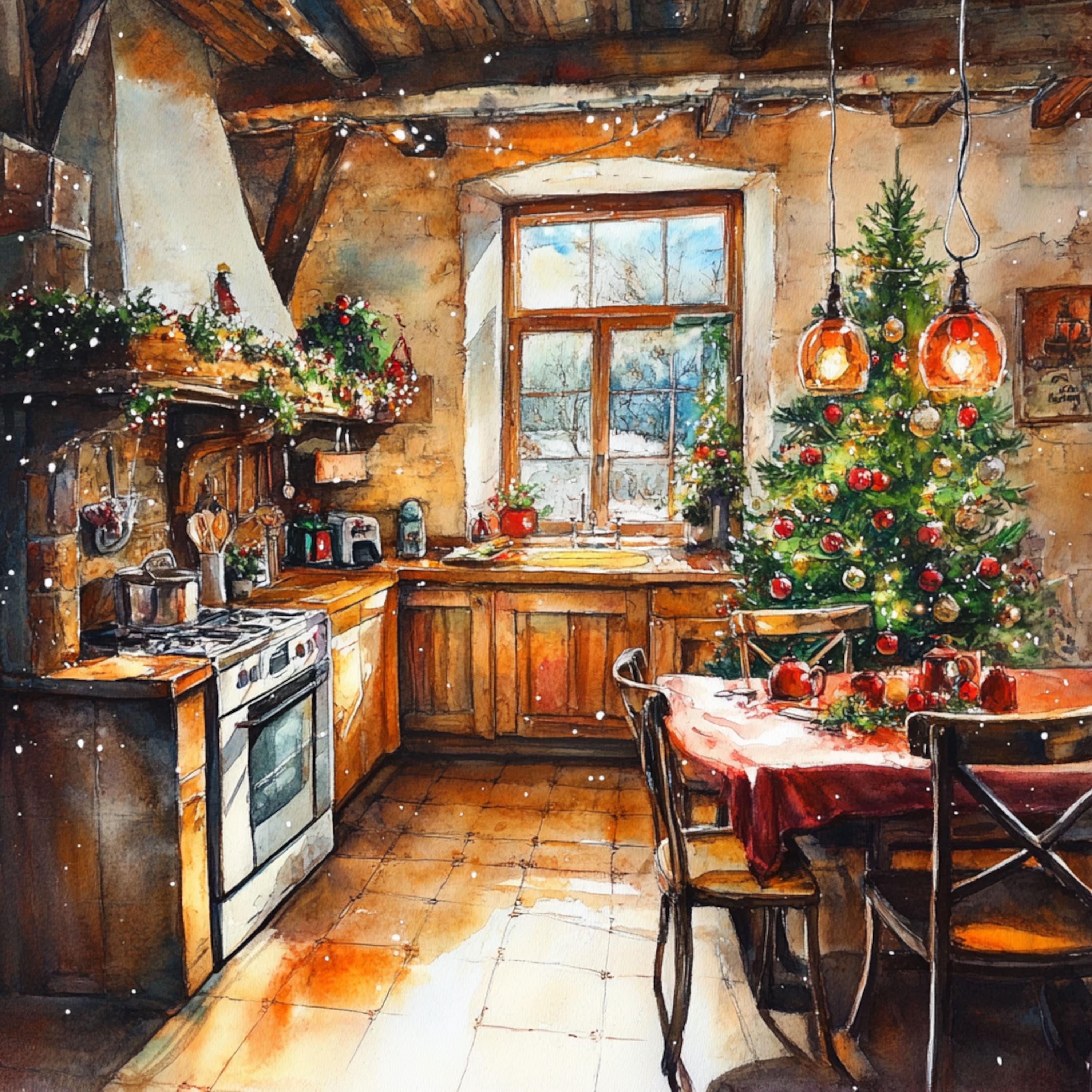 Printable Christmas Kitchen, Watercolor Art, Christmas Decor, 10 Clip ...