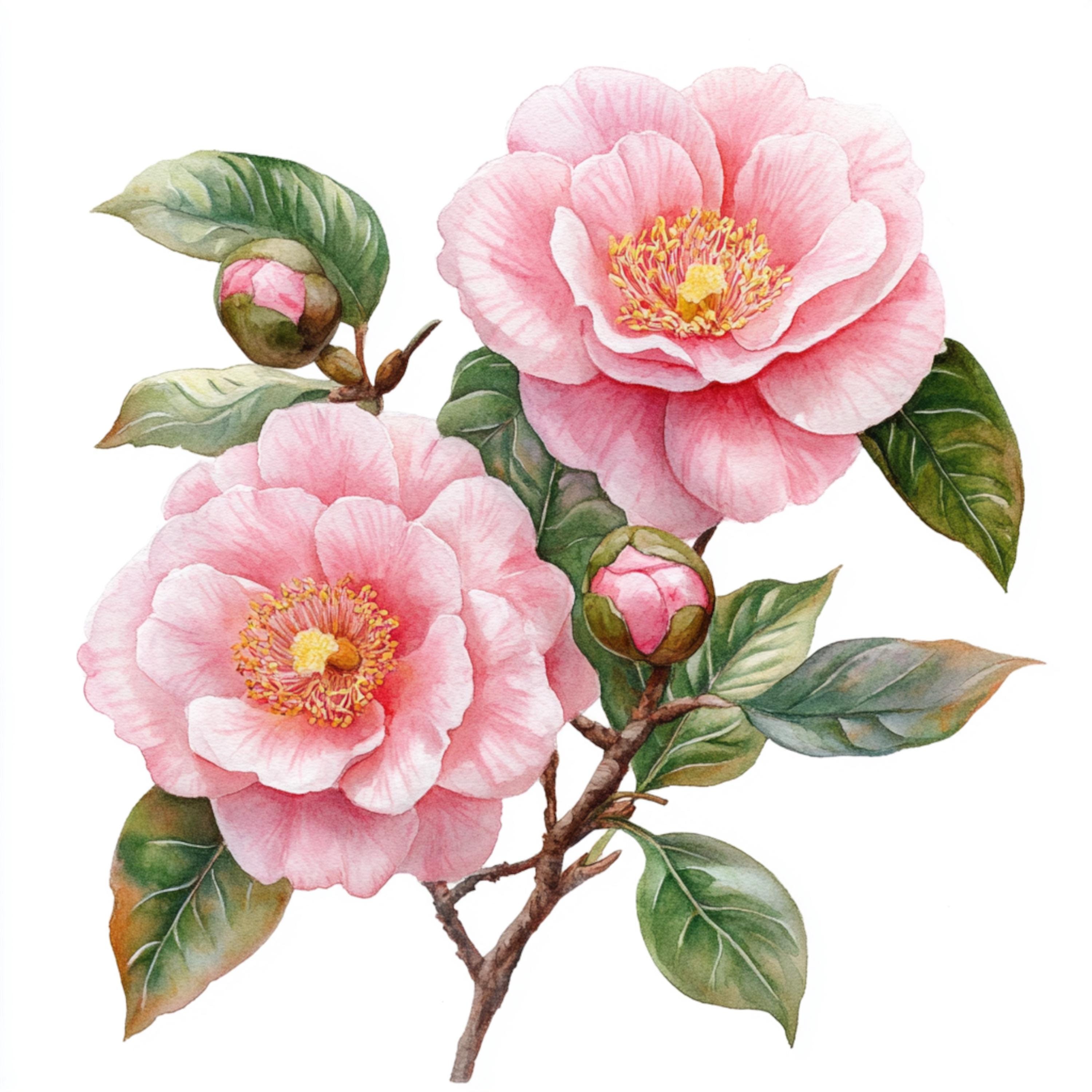 10 Printable Camellia Watercolor, Pink Camellia Art, Watercolor Pink ...