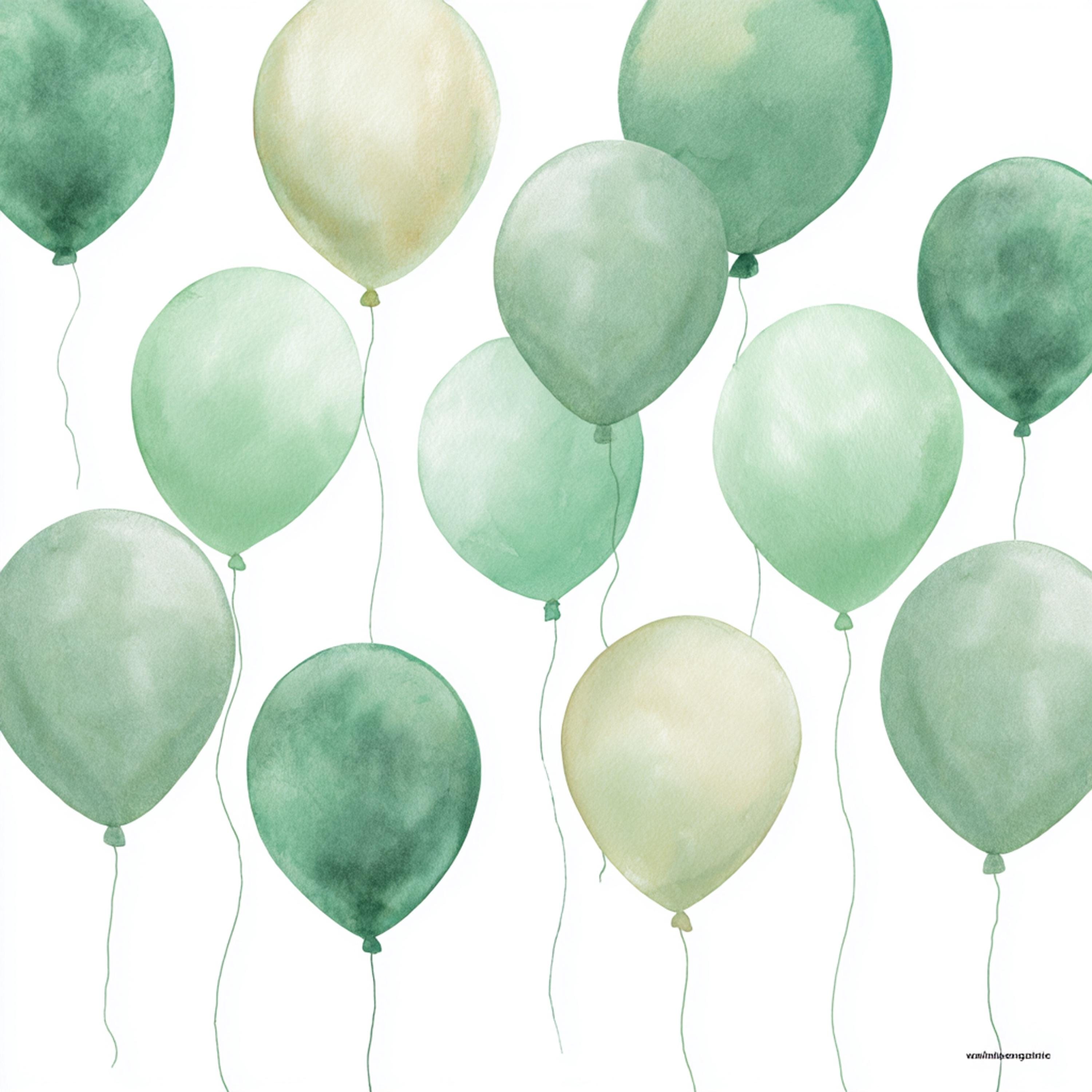 10 Printable Green Balloons, Watercolor Party, Celebration Decor, Sage ...