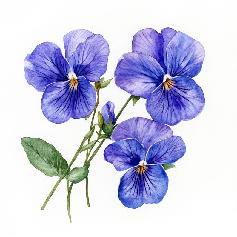 10 Printable Watercolor Field Violet, Watercolor Blue Violet, Spring ...