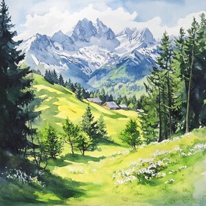 Printable Alps Landscape Art, Alps Art, Mountain Landscape Art ...
