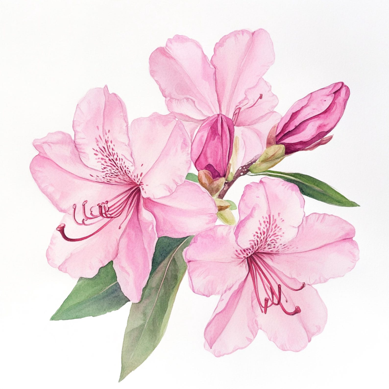 10 Printable Azaleas Watercolor, Pink Rhododendron, Watercolor Pink ...