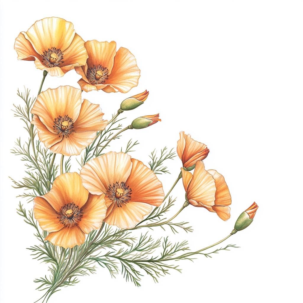 10 Printable California Poppies Corner, Watercolor Images, Orange ...