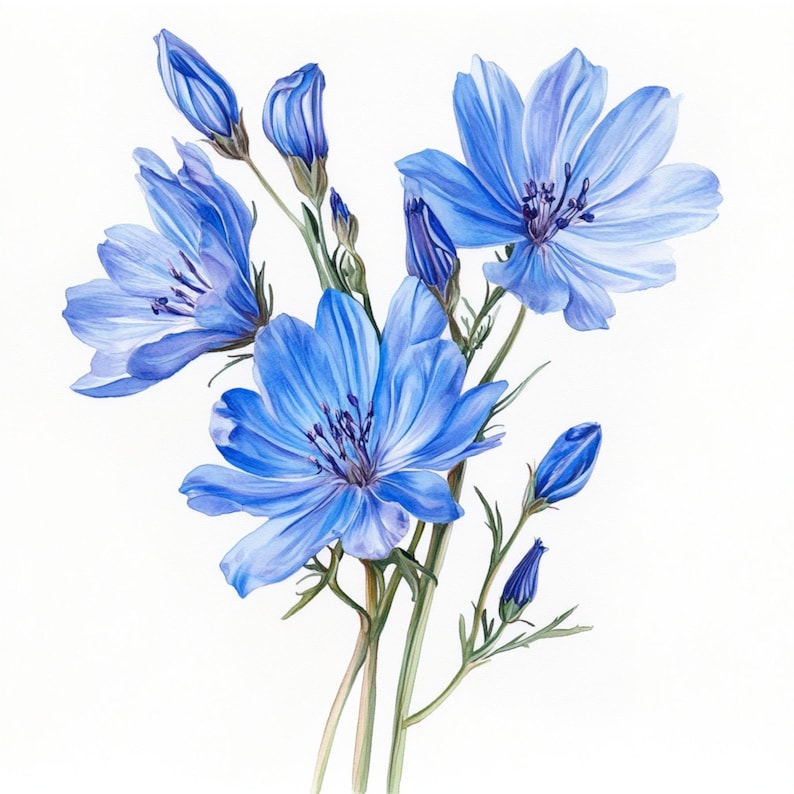 Printable Chicory Flower Decor, Chicory Watercolor Images, Wildflower ...