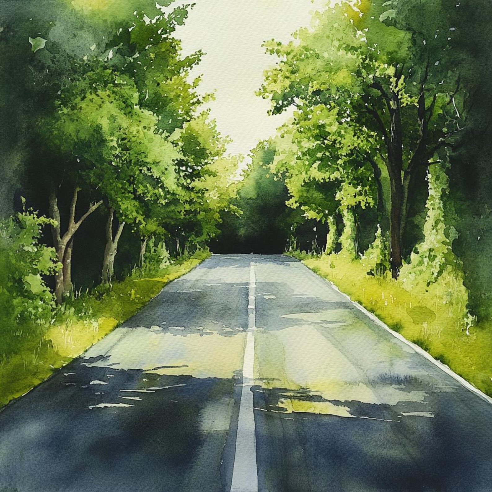 10 Printable Empty Road, Watercolor Road, Empty Big Road Art, Paper ...