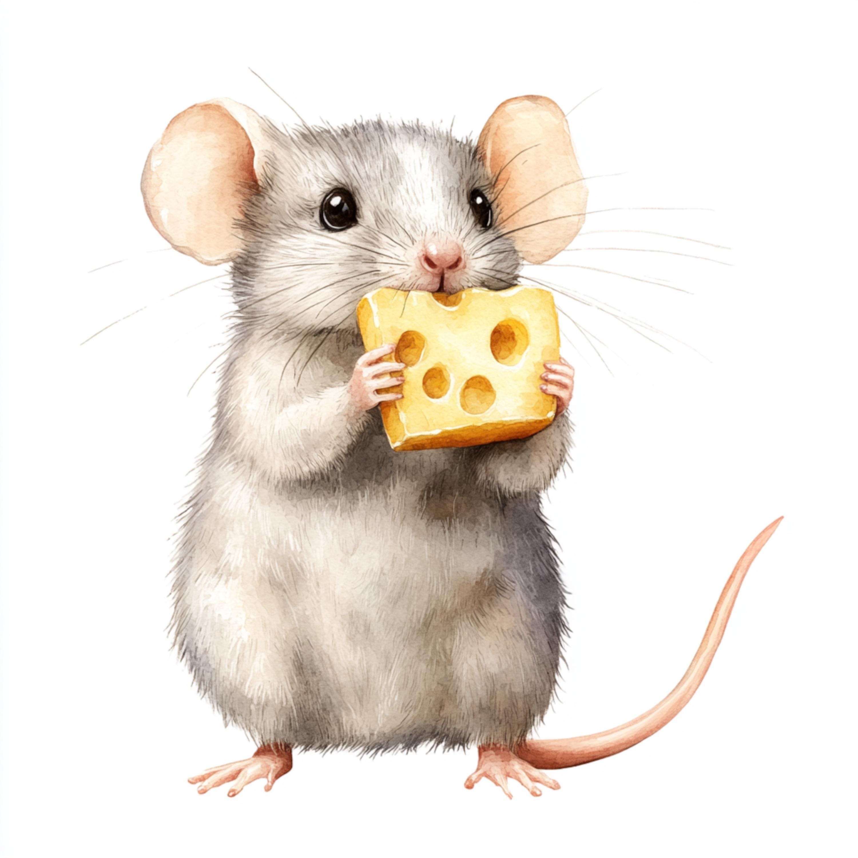 8 Printable Rat With Cheese, Watercolor Rat Eat Cheese, Cute Rat ...
