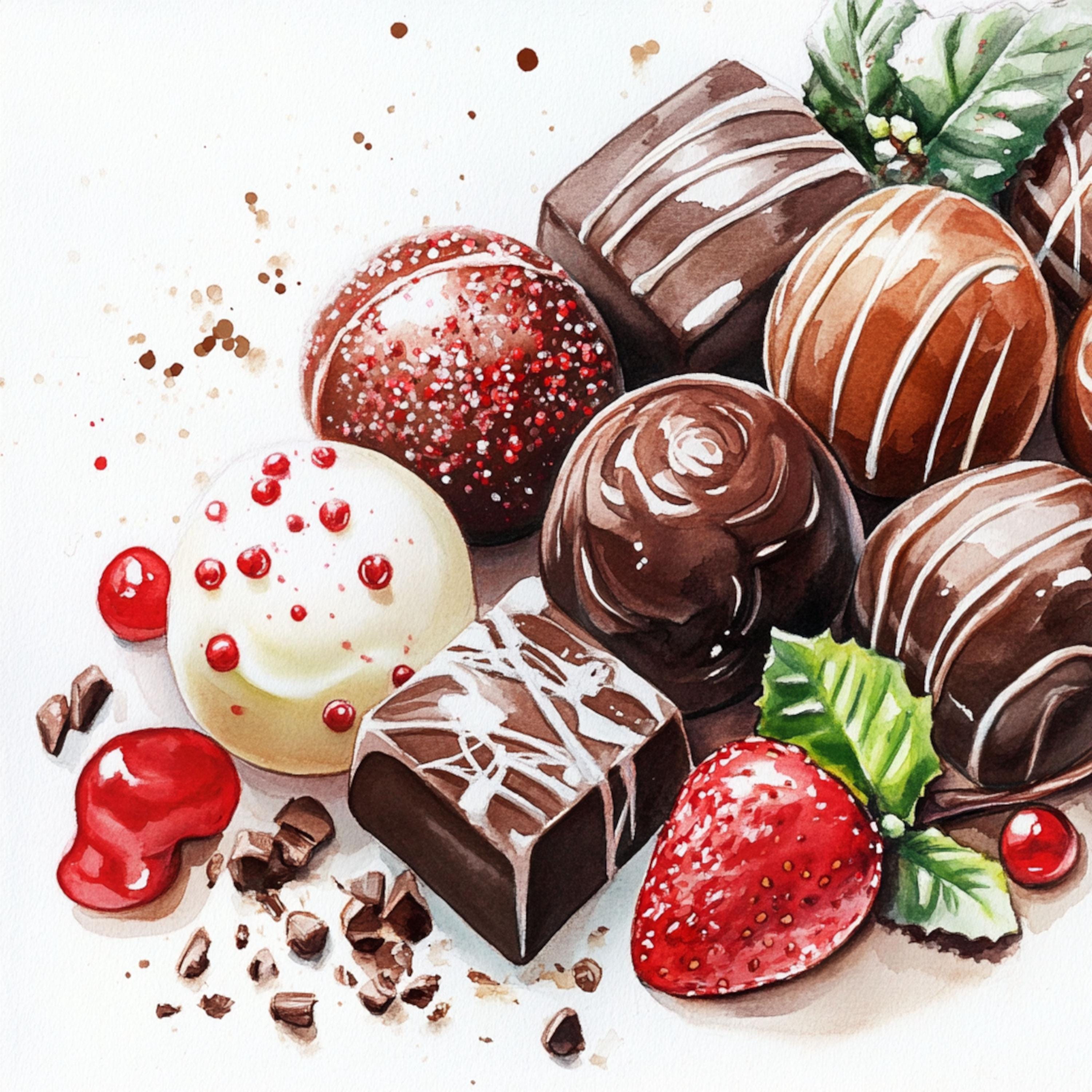 10 Printable Christmas Chocolate Candy, Watercolor Images, Christmas ...