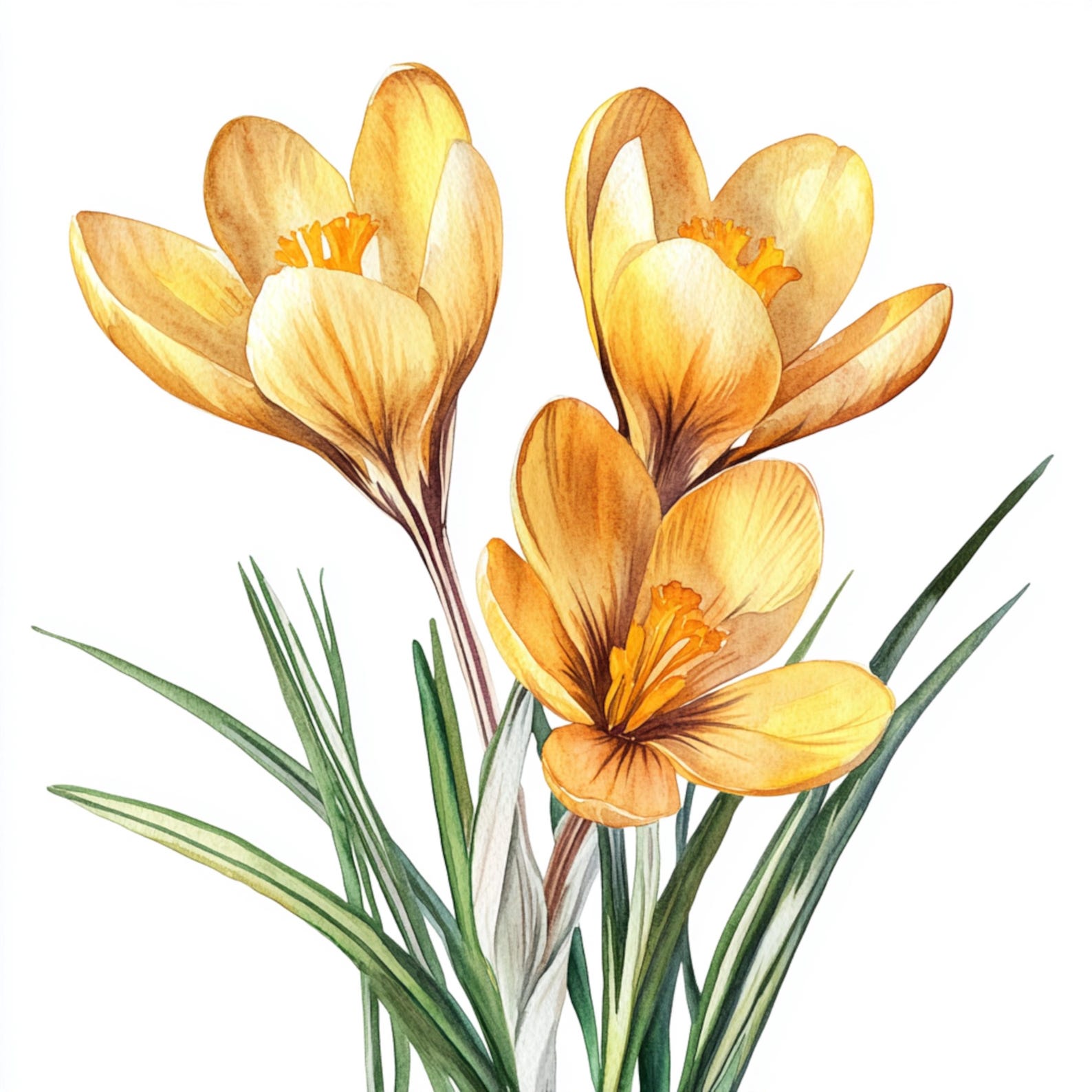 Printable Yellow Crocus Flower Decor, Crocuses Watercolor Images ...