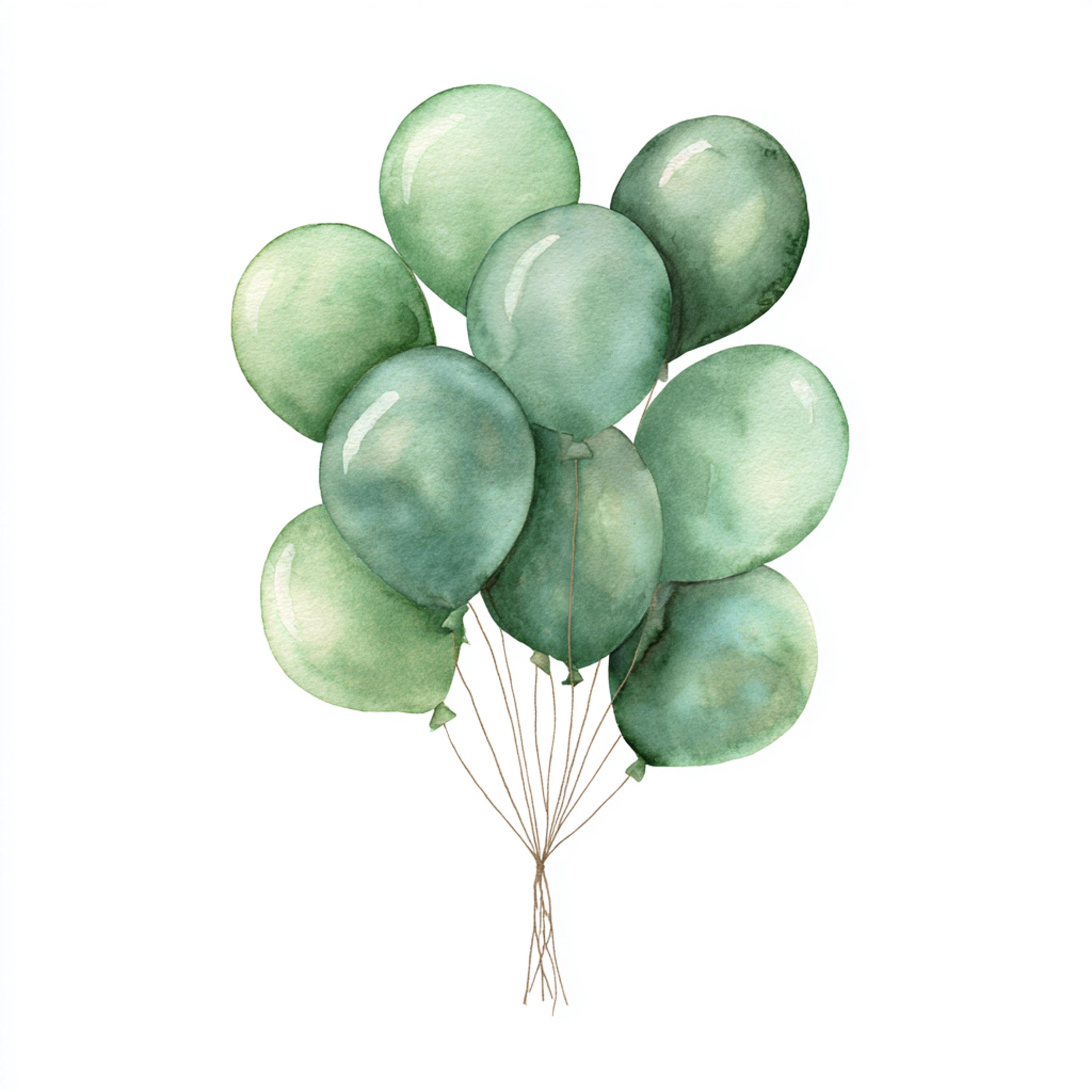 10 Printable Green Balloons, Watercolor Party, Celebration Decor, Sage ...
