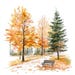 10 Printable Fall Park, Watercolor Autumn, City Park Art, Park Bench ...