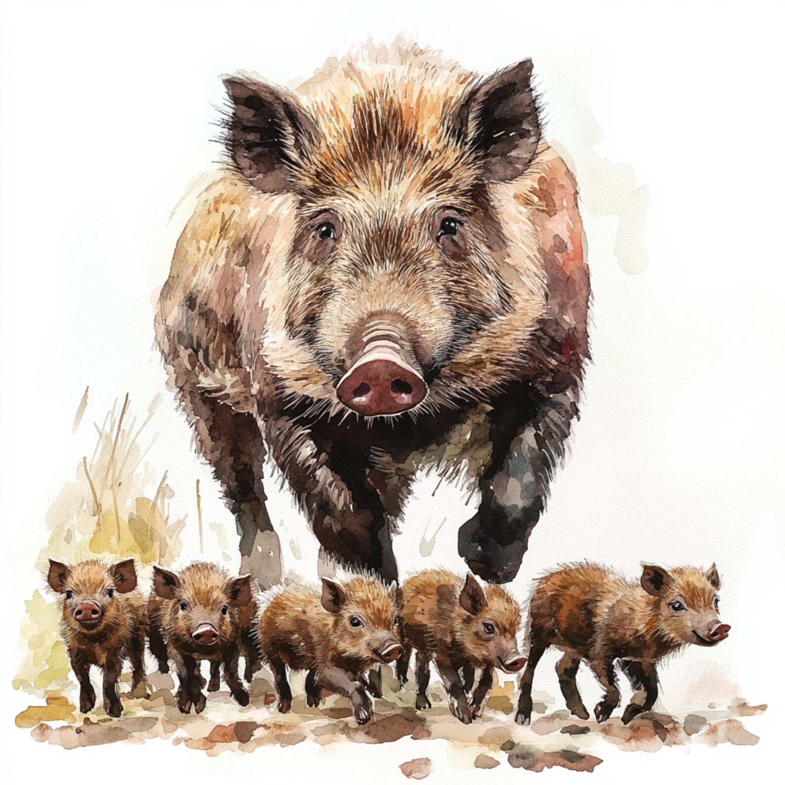 10 Printable Boar Art, Boar and Baby Clipart, Watercolor Boars, High ...