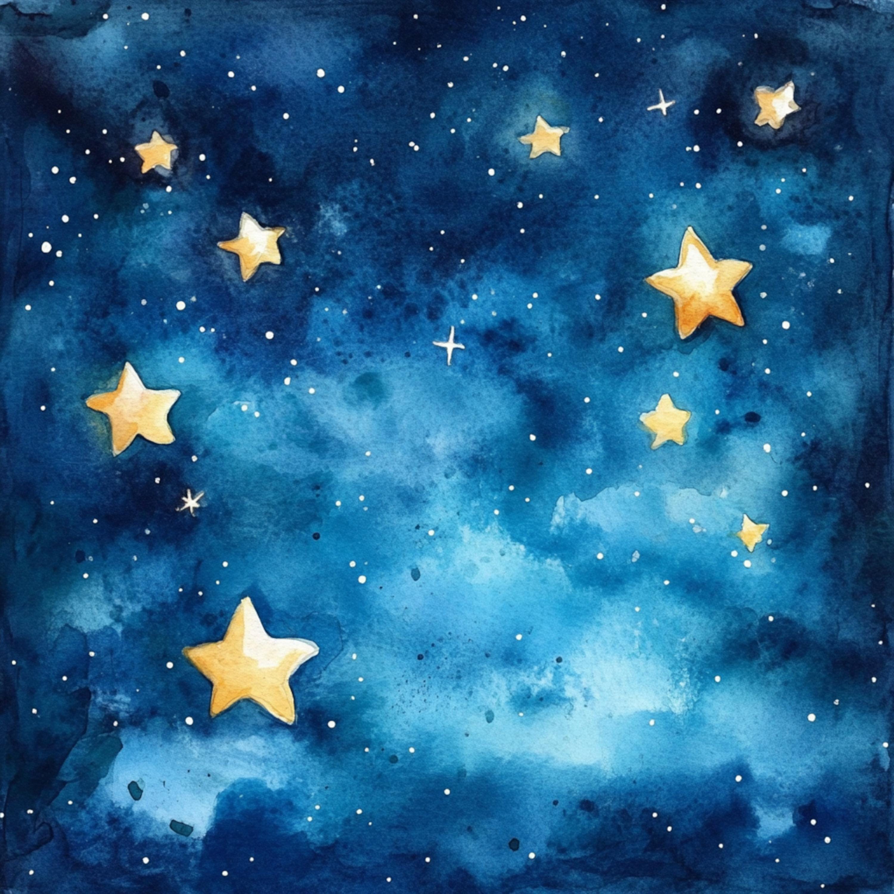 10 Printable Star Night Art, Watercolor Star Night Sky, Cartoon Star ...