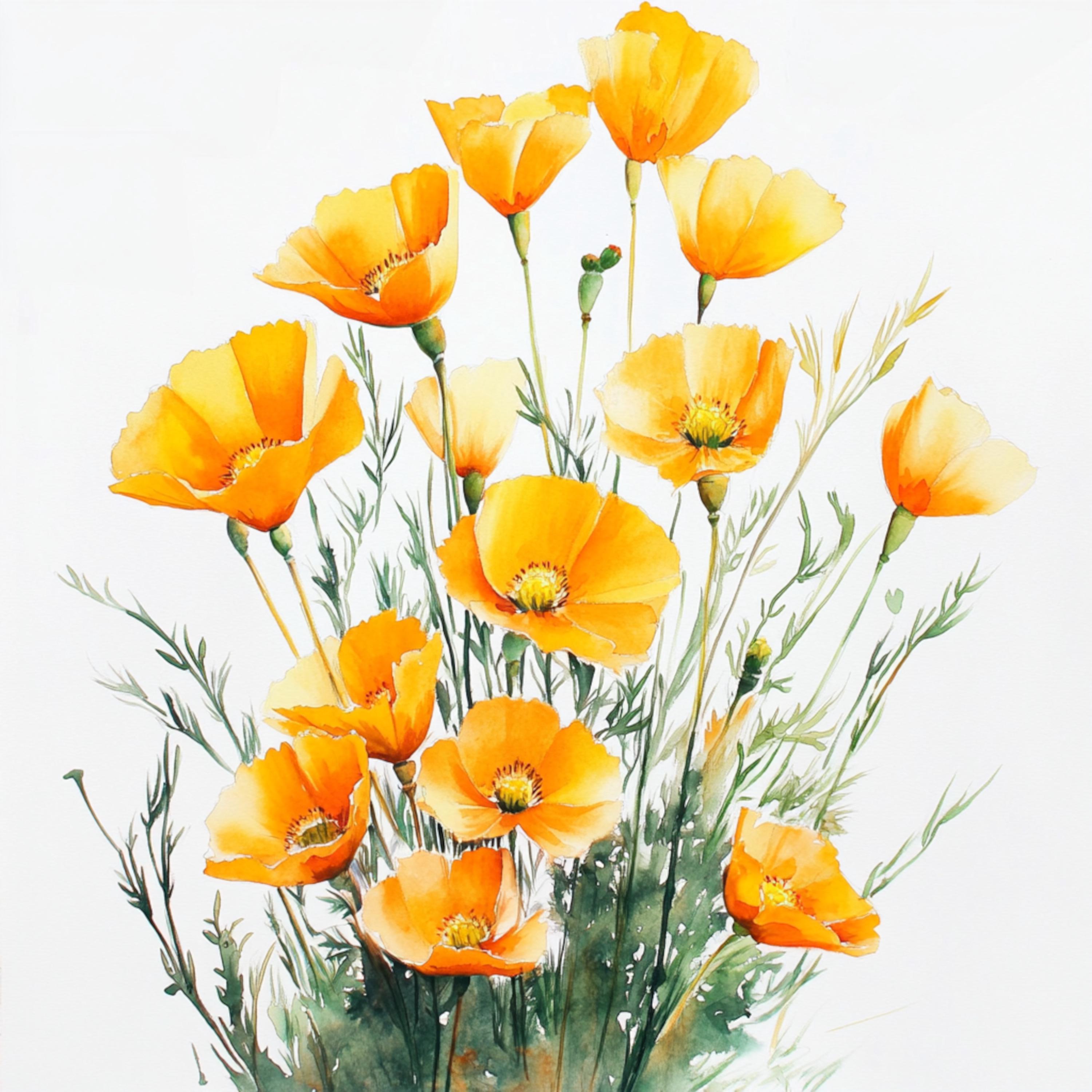 10 Printable California Poppies Art, Watercolor Images, Orange Poppies ...