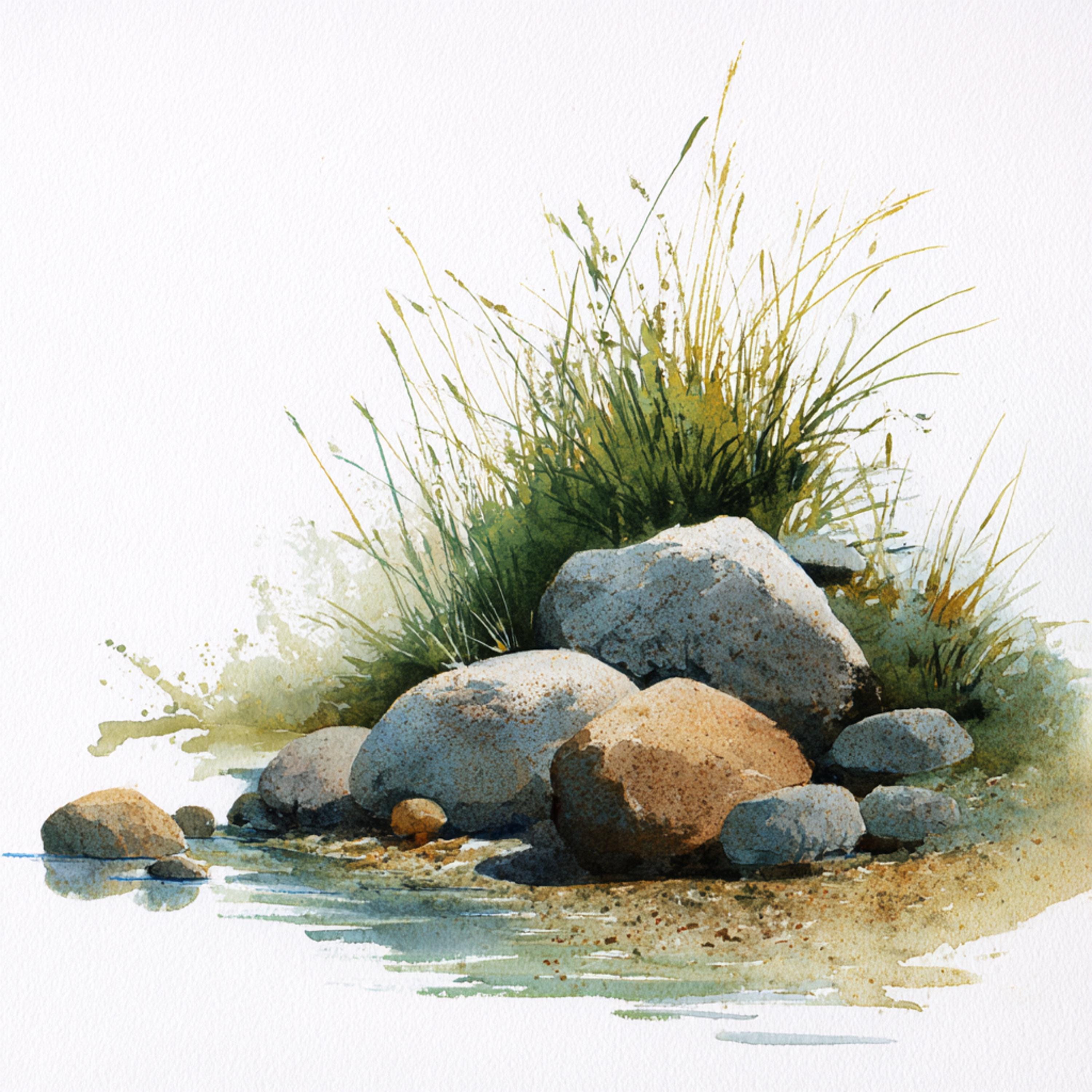 12 Printable River Stones, Watercolor River Bank, River Landscape ...