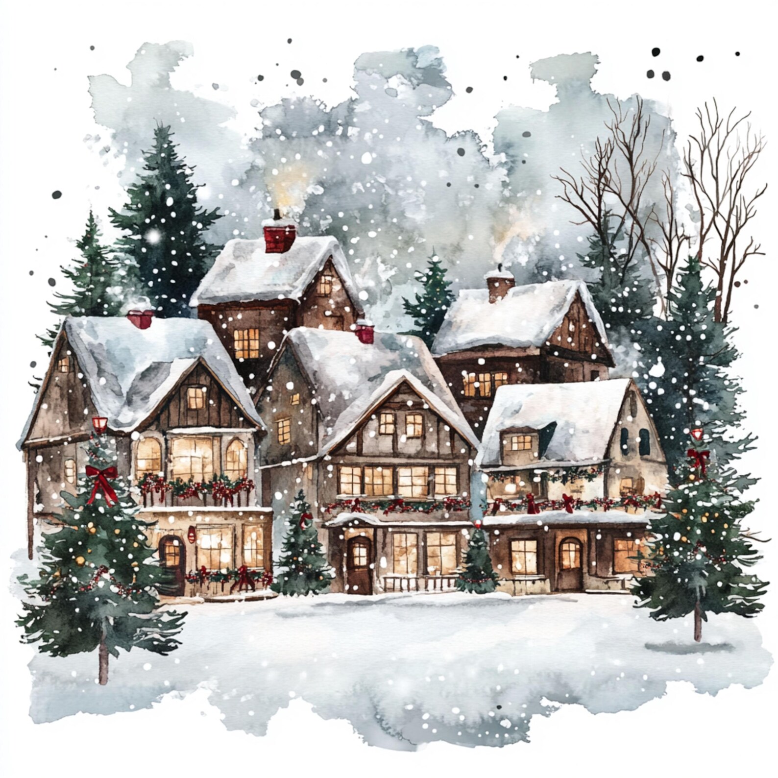 Christmas House Print, Christmas Card Art, House, Printable Watercolor ...