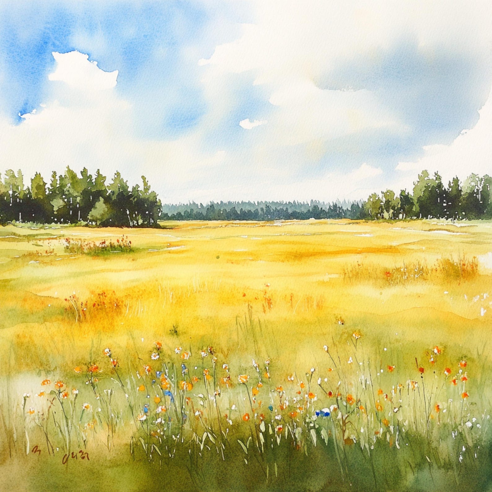 10 Printable Meadow Landscape Art, Watercolor Art, Meadow Plains ...