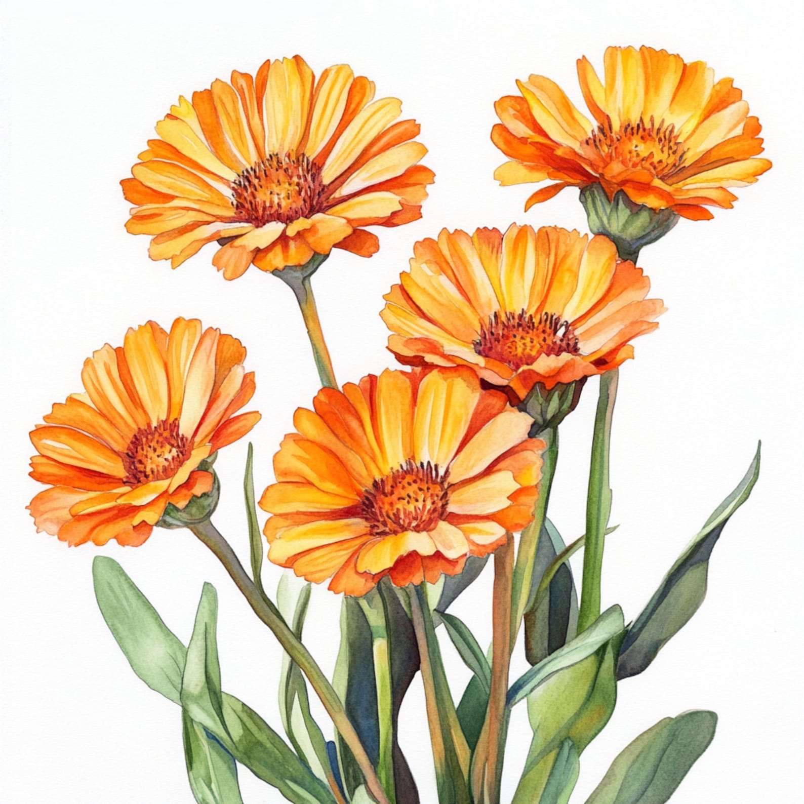 10 Printable Calendula Flower Decor, Watercolor Calendula Art ...