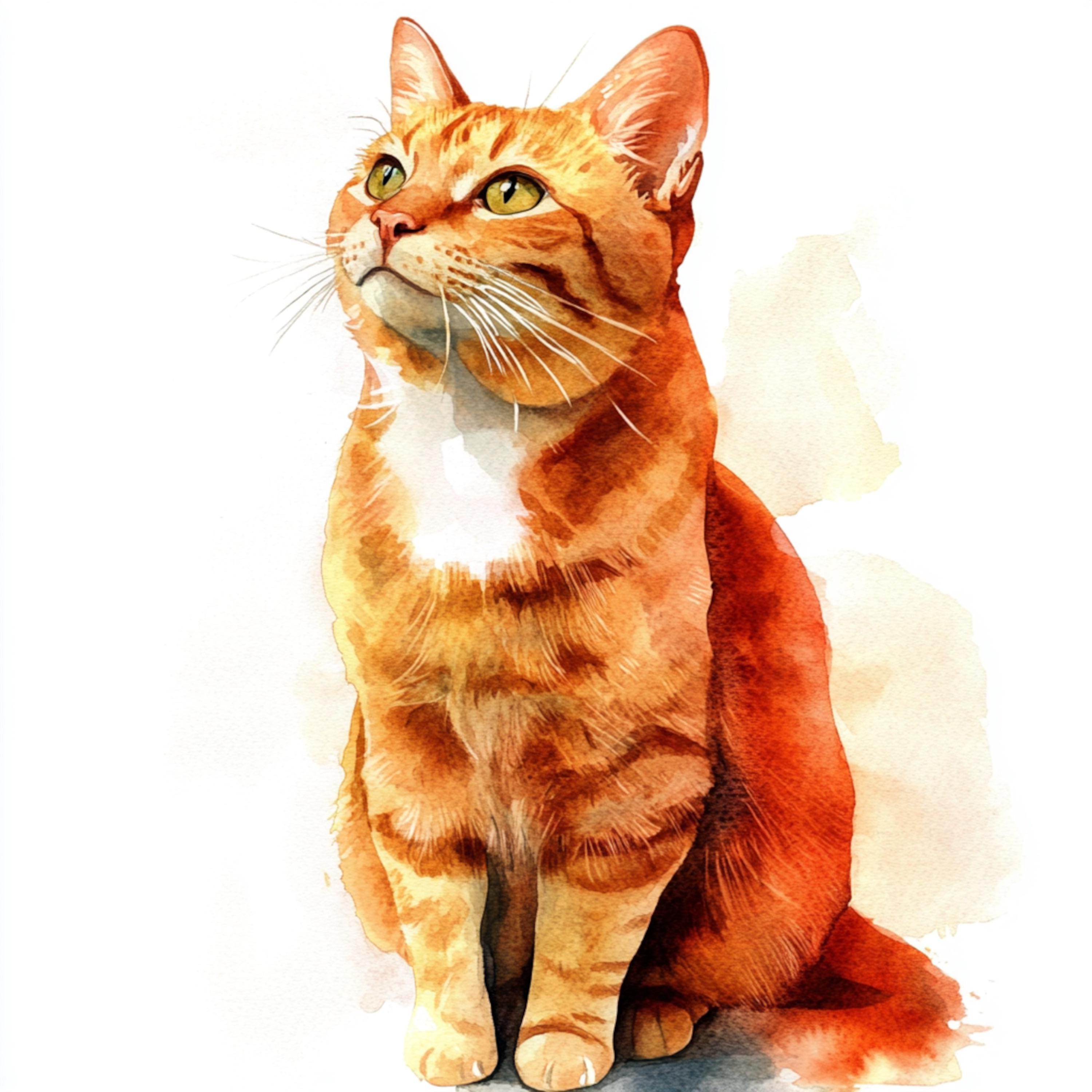 Printable Ginger Cat Clipart, Watercolor Art, Cute Ginger Cat, Cat Clip Art, Printable JPG, Pet ...