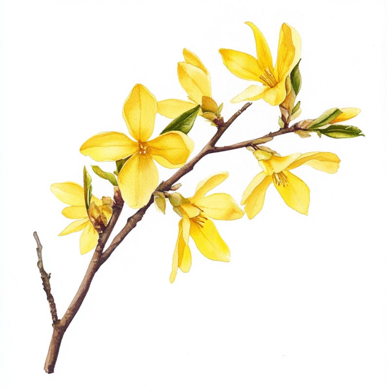 Printable Forsythia Blossom Branch Decor, Forsythia Watercolor Images ...