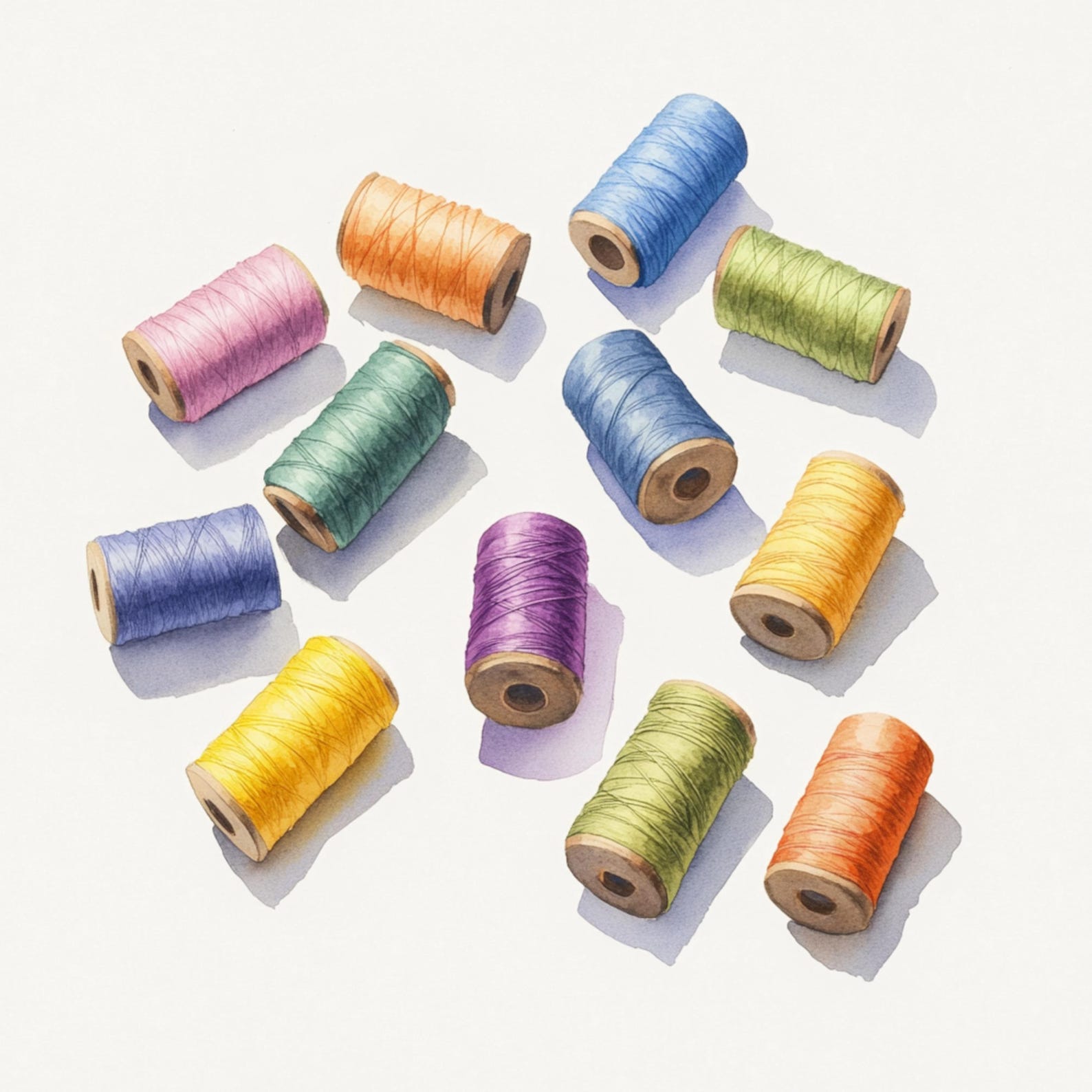 12 Printable Spools of Thread, Sewing-themed Art Print, Watercolor ...