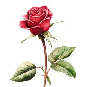 10 Printable Red Rose Arts, Watercolor Rose Bud, Rose Bud Botanical Art ...