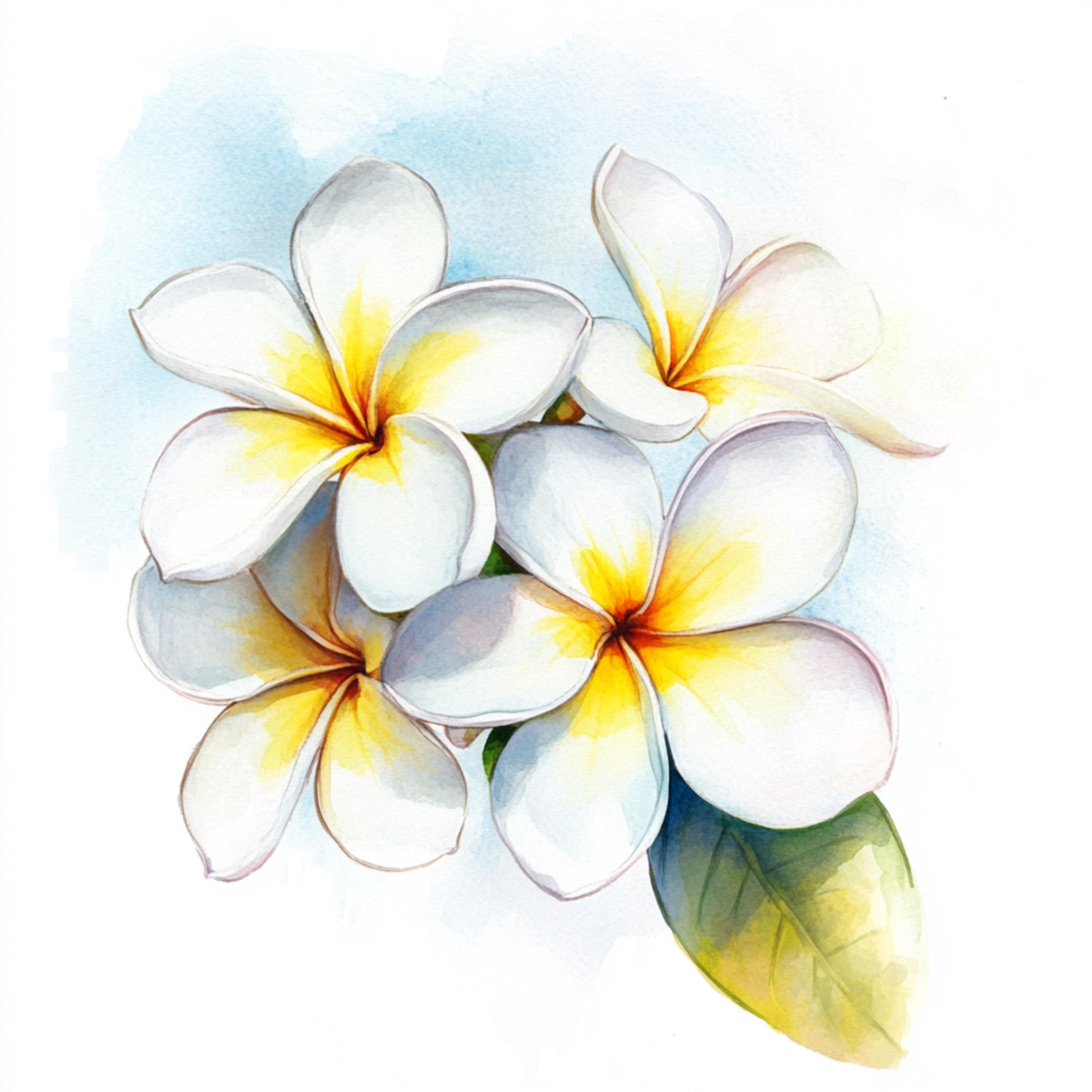 10 Printable White Frangipani Art, Watercolor Images, Frangipani ...