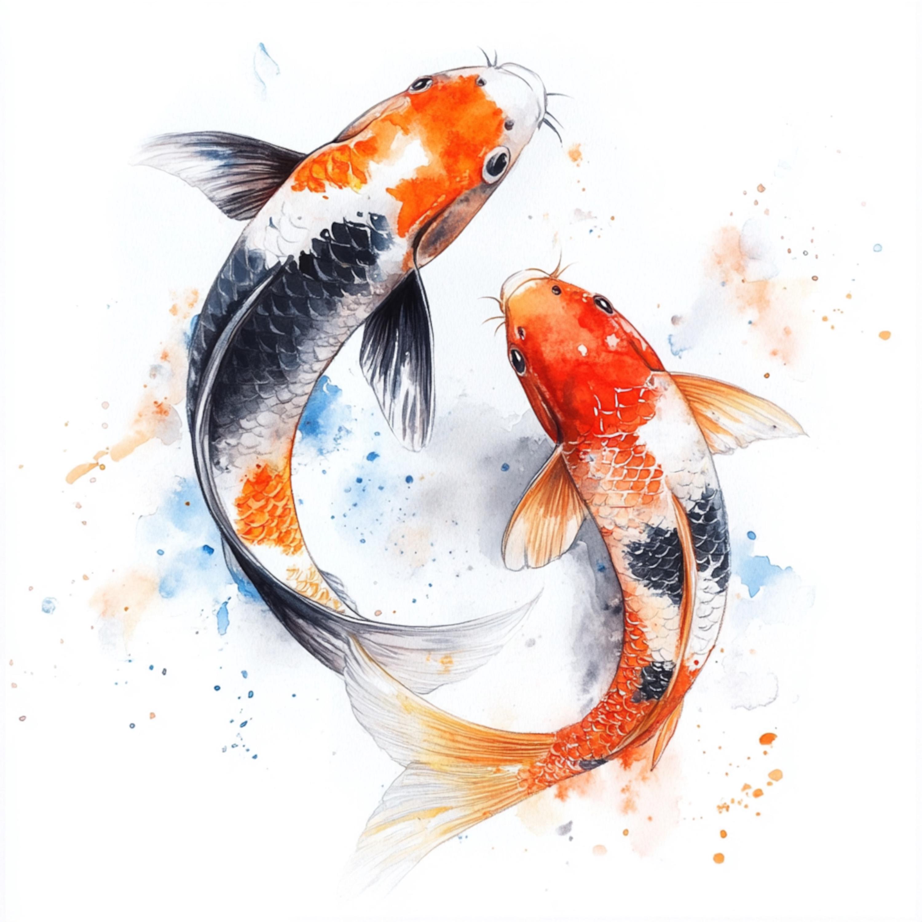 Printable Koi Fish Clipart, Koi Fish Watercolor, Nautical Clip Art ...
