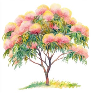 10 Printable Mimosa Tree, Watercolor Blossom Mimosa, Persian Silk Tree ...