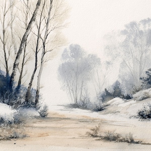 12 Printable Delicate Winter Landscape, Watercolor Art, Textured Winter ...