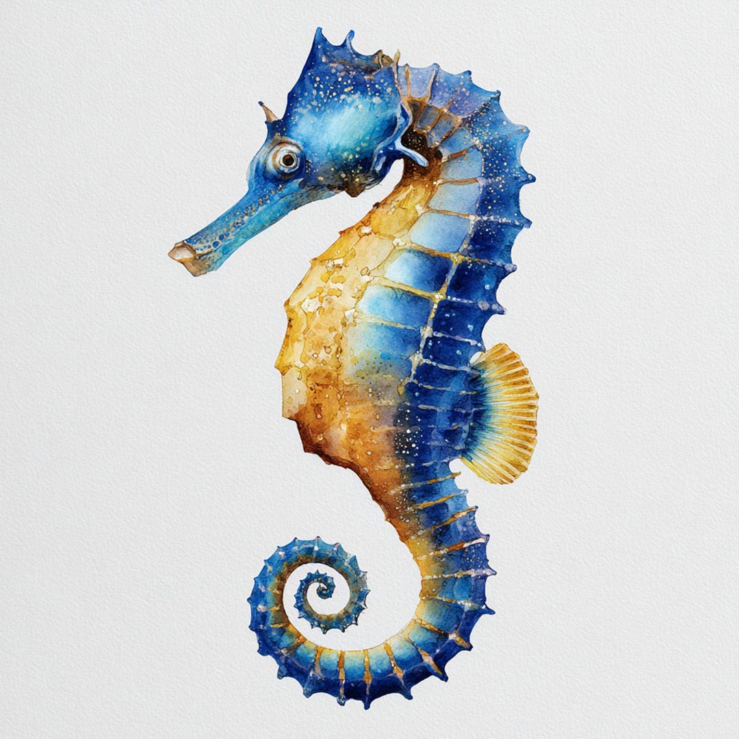 12 Printable Sea Horse Clipart, Sea Horse Watercolor, Nautical Clip Art ...