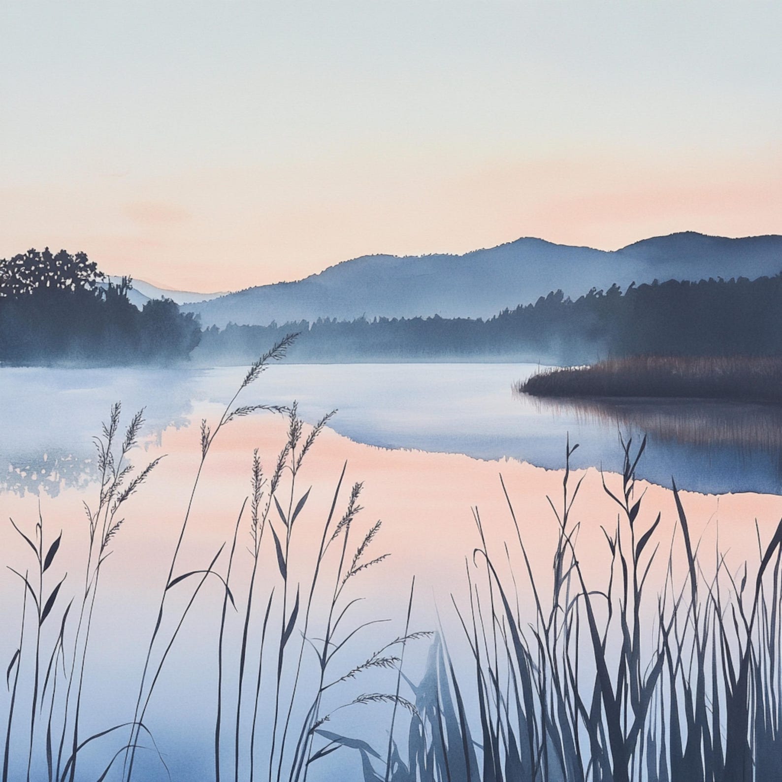 10 Printable Lake Landscape, Minimalist Landscape, Foggy Lake ...