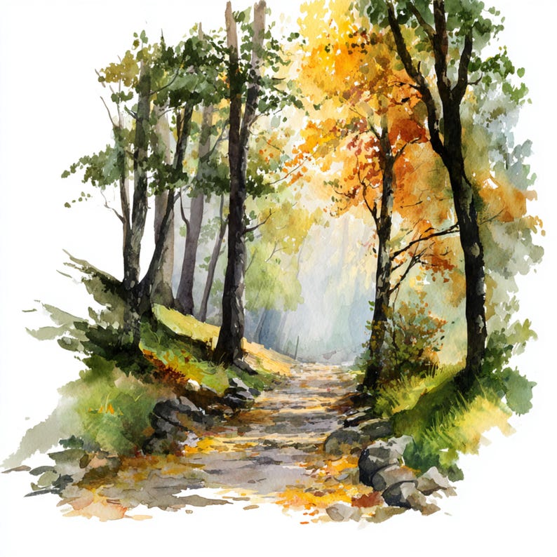 12 Printable Fall Forest Path, Watercolor Autumn, Autumn Forest Path ...