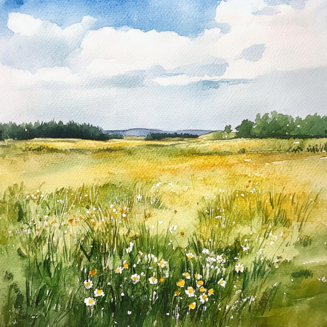 10 Printable Meadow Landscape Art, Watercolor Art, Meadow Plains ...