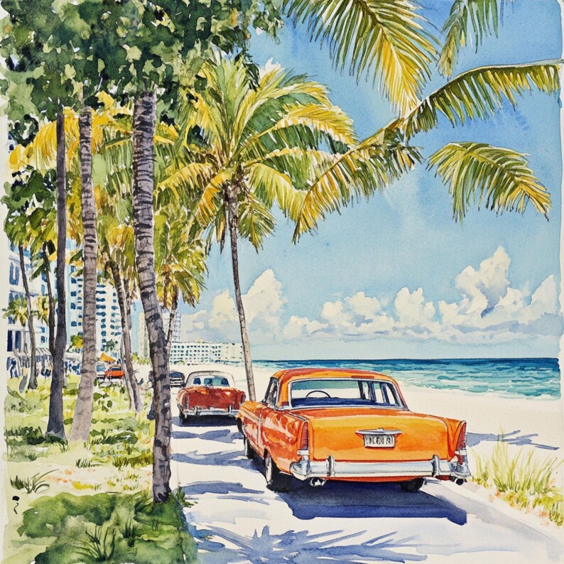 10 Printable Miami Beach, Coast Landscape Art, Florida Art, Miami Ocean ...