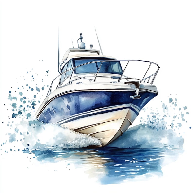 10 Printable Motor Boat, Boat Wtercolor Art, Motor Boat Print, Kids ...
