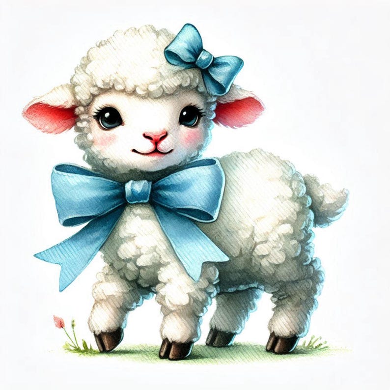 10 Printable Cute Baby Sheep Clipart, Watercolor Sheep, Sheep Girl ...