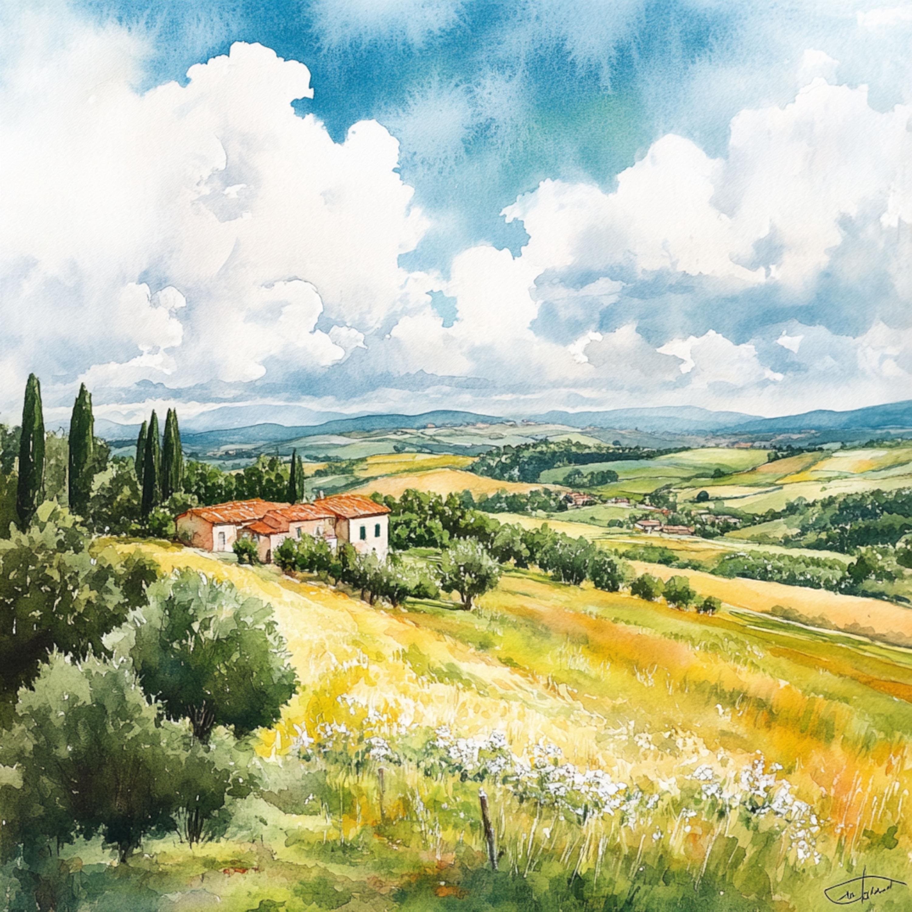 Printable Tuscany Italy Landscape Art, Tuscany Art, Green Italian Hills ...