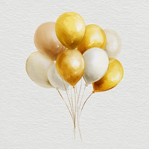 14 Printable Gold Balloons, Watercolor Party, Celebration Decor, Golden ...