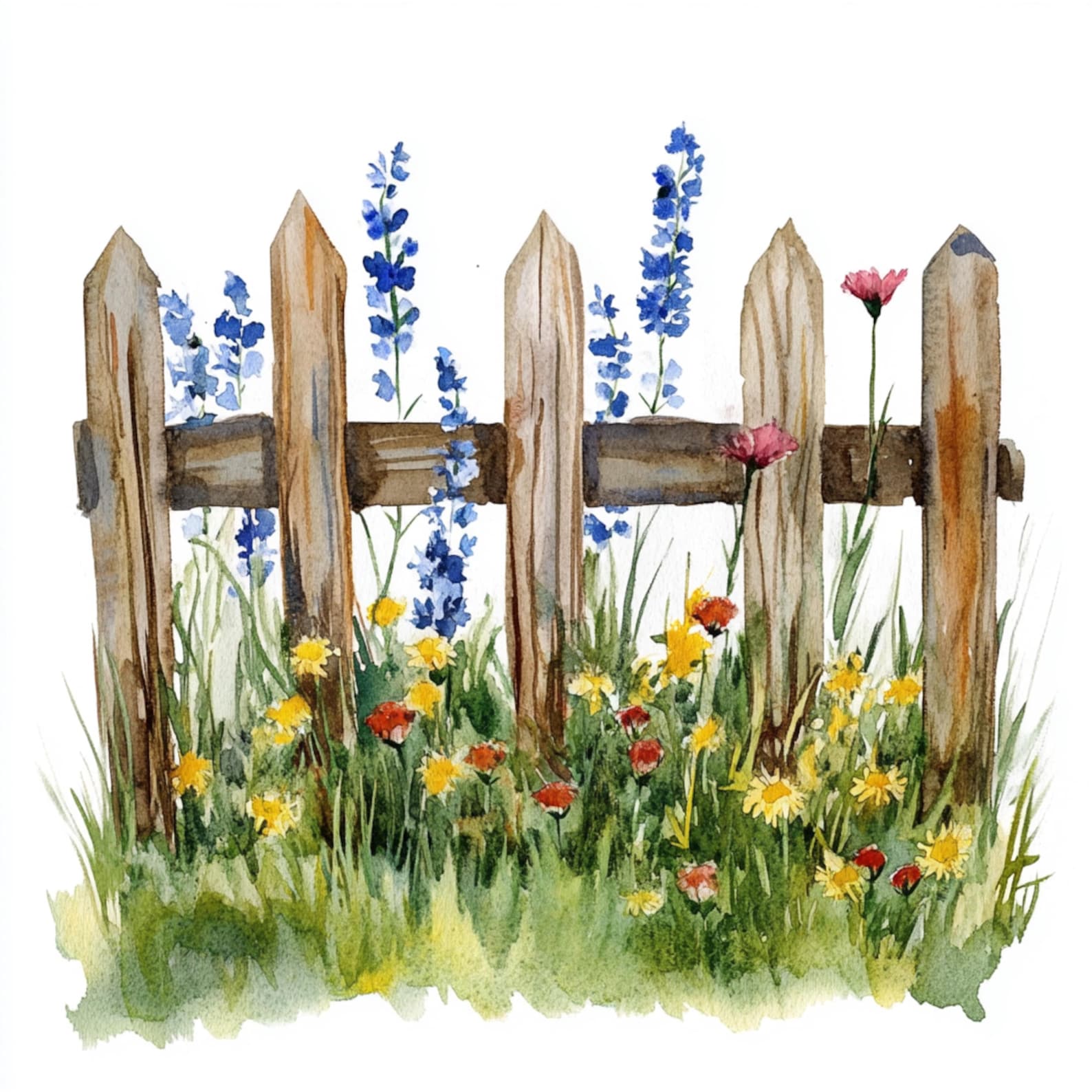 10 Printable Floral Wooden Fence, Watercolor Images, Wooden Fence Art ...