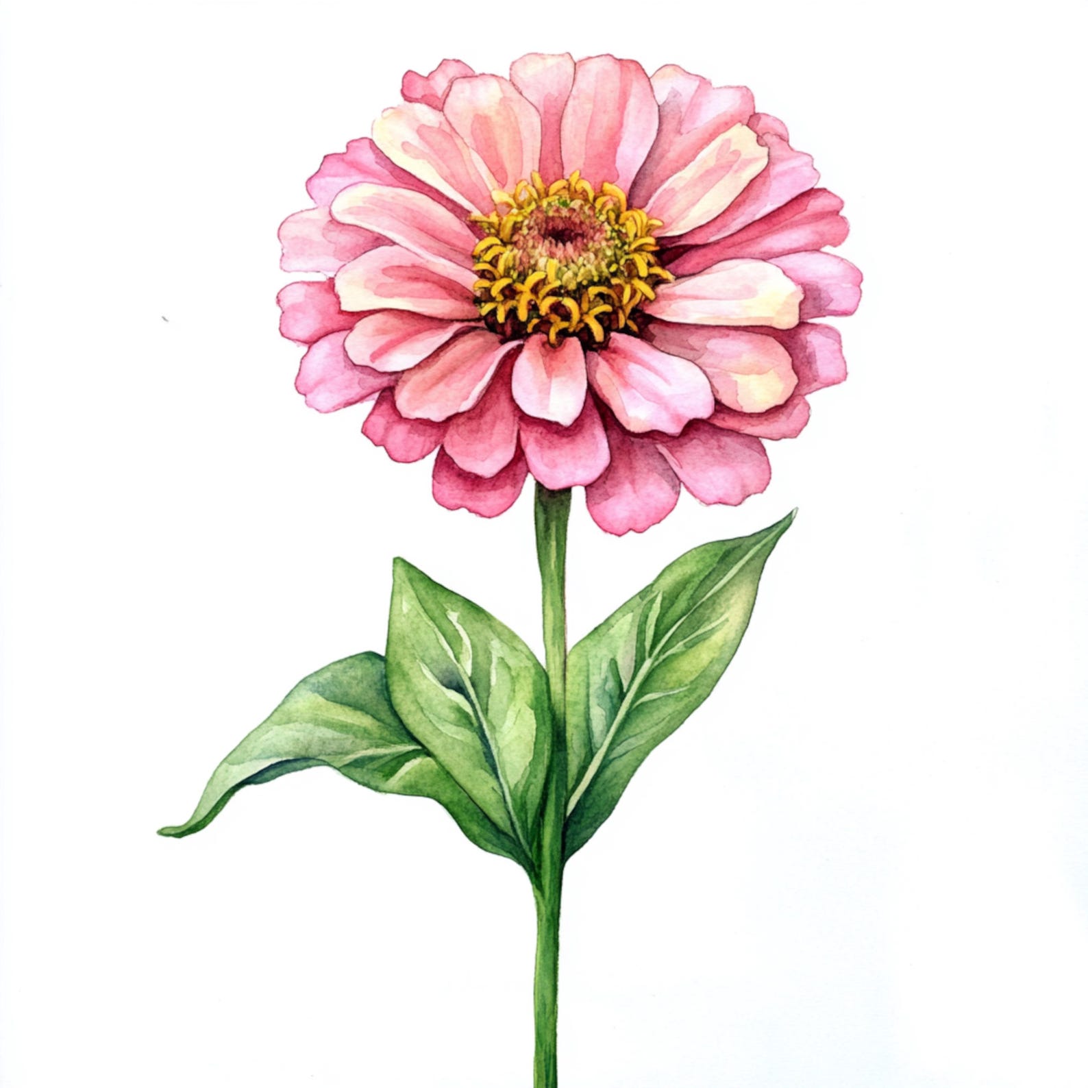 10 Printable Zinnia Flower, Pink Flower, Zinnia Gift Art, Watercolor ...