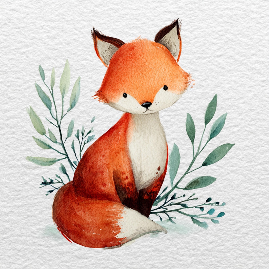 10 Printable Sweet Woodland Fox, Watercolor Fox, Cute Fox Clipart, Boho ...