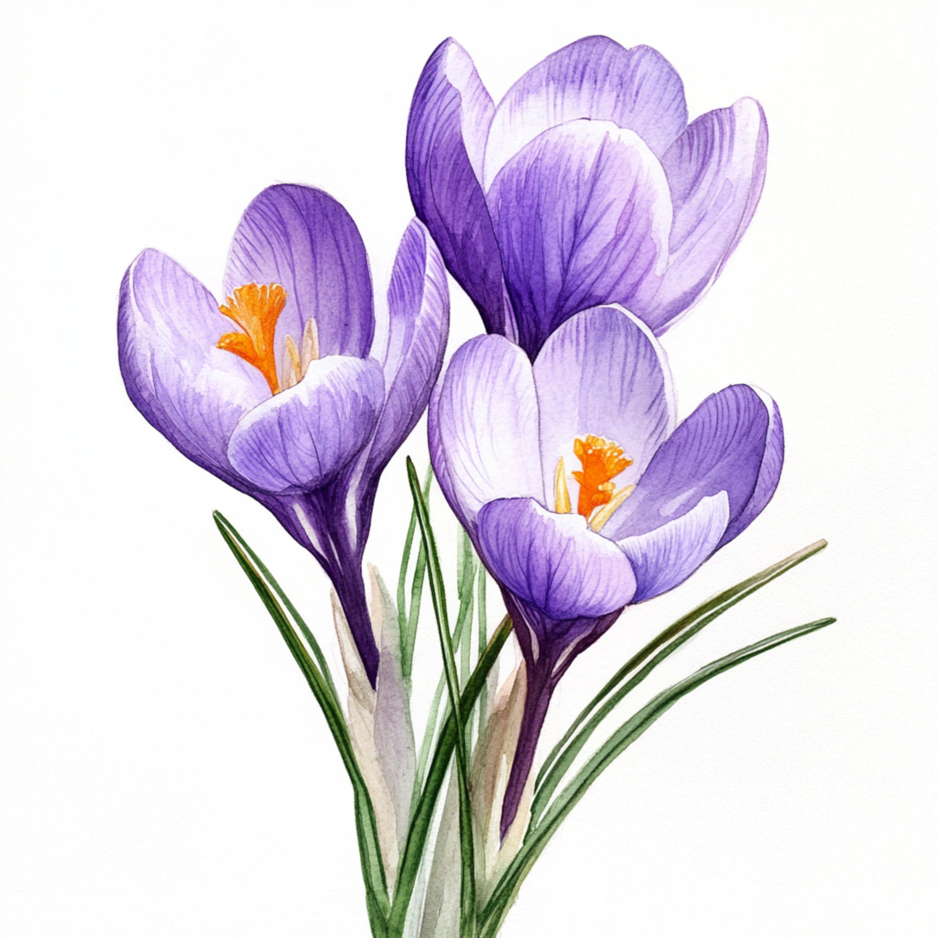 Printable Crocus Flower Decor, Crocuses Watercolor Images, Spring ...