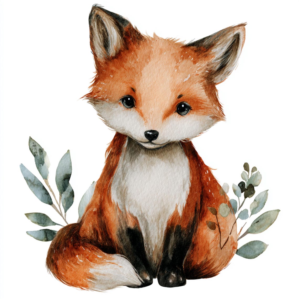 10 Printable Sweet Woodland Fox, Watercolor Fox, Cute Fox Clipart, Boho ...