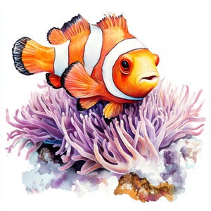 10 Printable Clownfish Clipart, Clownfish Watercolor, Nautical Print ...
