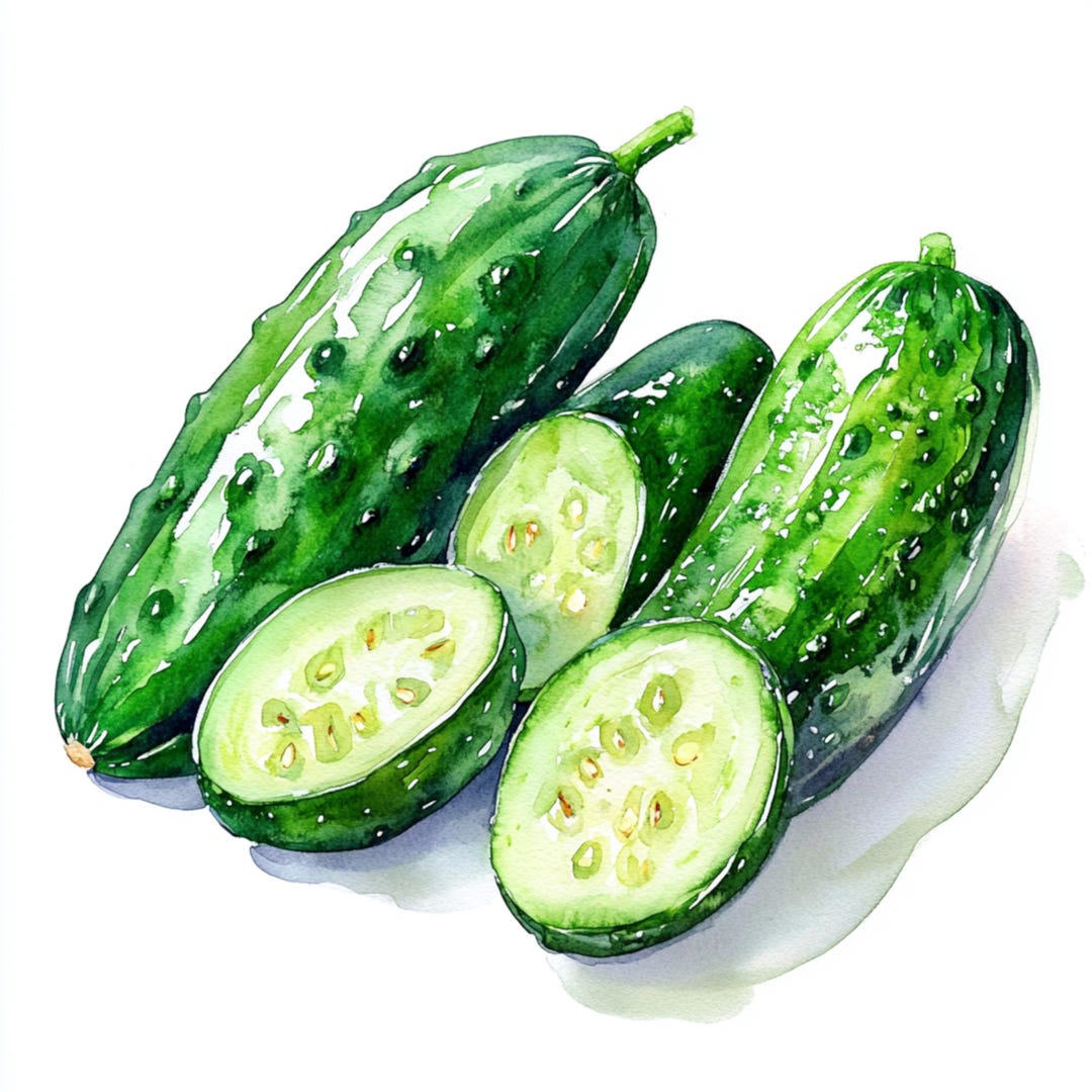 Printable Cucumber Decor, Watercolor Cucumbers, Cucumber Art, 10 Clip ...