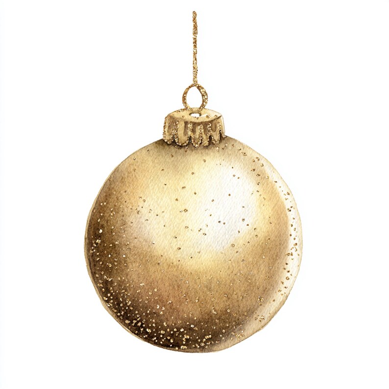 10 Printable Gold Christmas Ornament, Watercolor Glittered Ornament ...